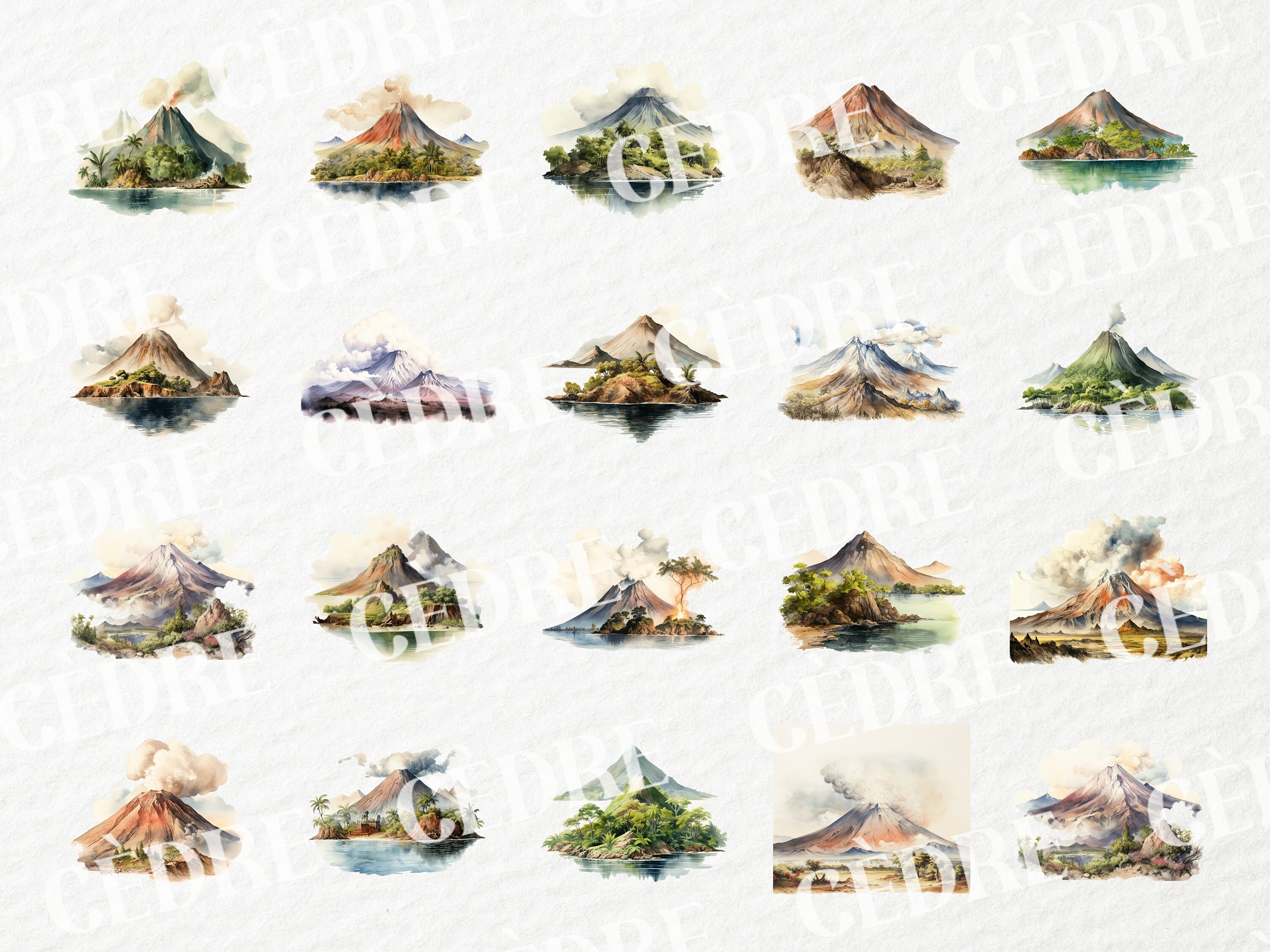 Watercolor Volcano Clipart, Dormant Volcanoes Clipart, Active Volcanos ...