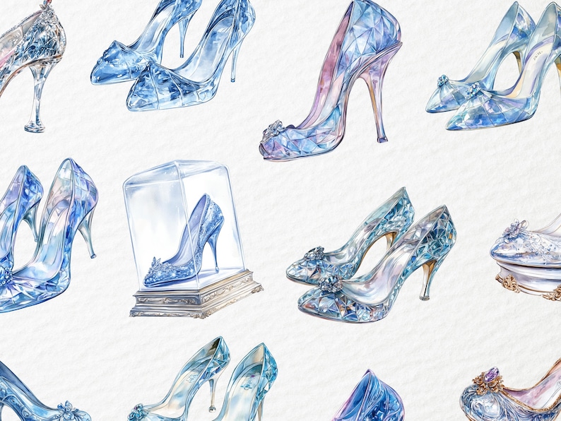 Watercolor Cinderella Shoes Clipart, the Glass Slipper Clipart, Disney ...
