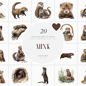 Watercolor Mink Clipart, Minks Clipart, Pet Cute Baby Minks, American ...