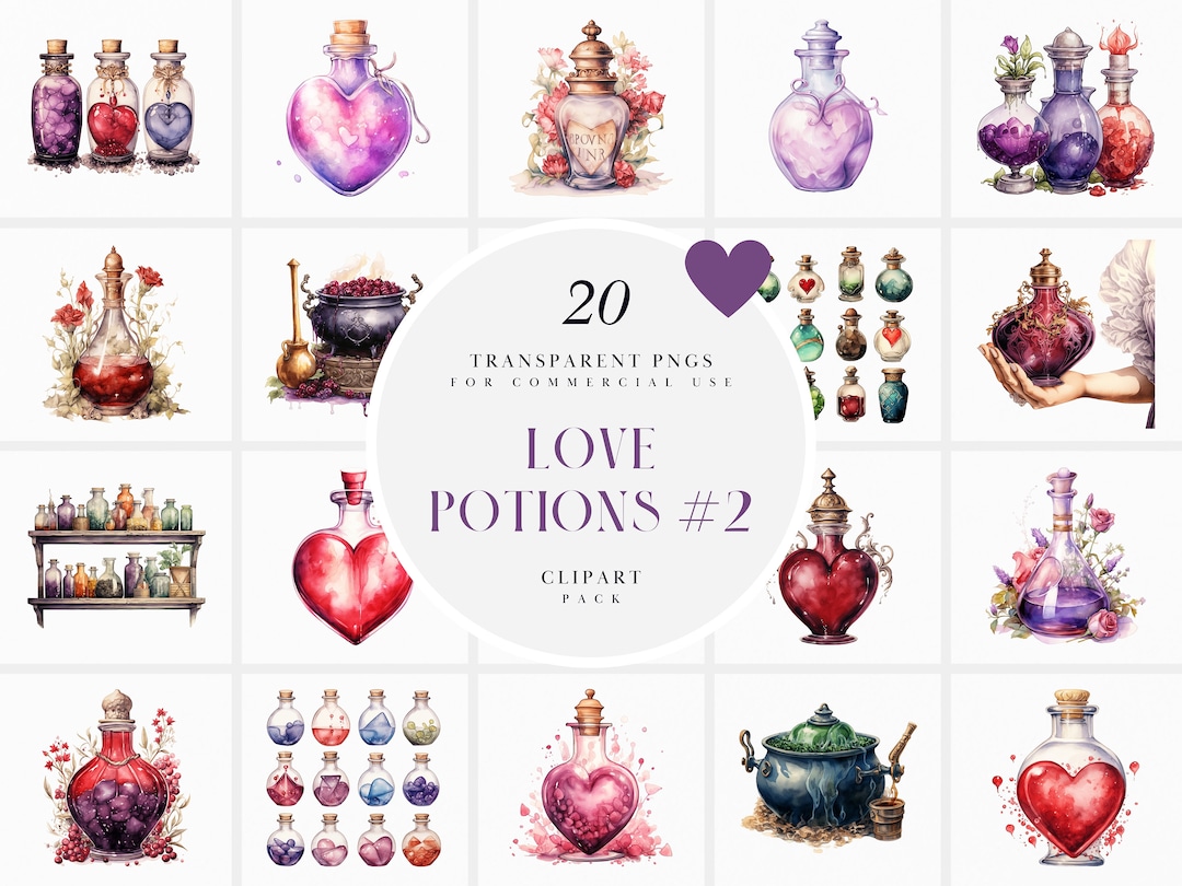 Watercolor Love Potion Bottle Clipart, Valentine Magic Potion Clipart ...