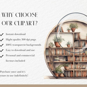 Watercolor Bookshelf Clipart, Bookshelves Clipart, Home Library Clipart ...