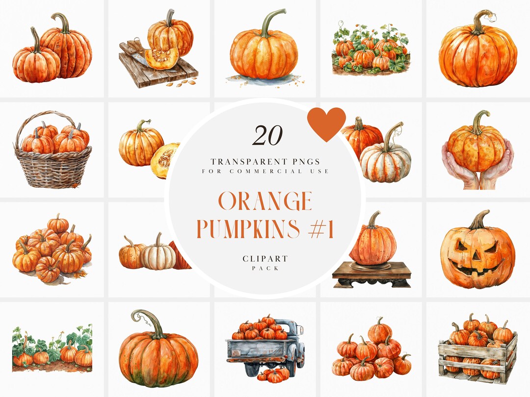 Watercolor Orange Pumpkin Clipart, Orange Pumpkins Clipart, Invites ...