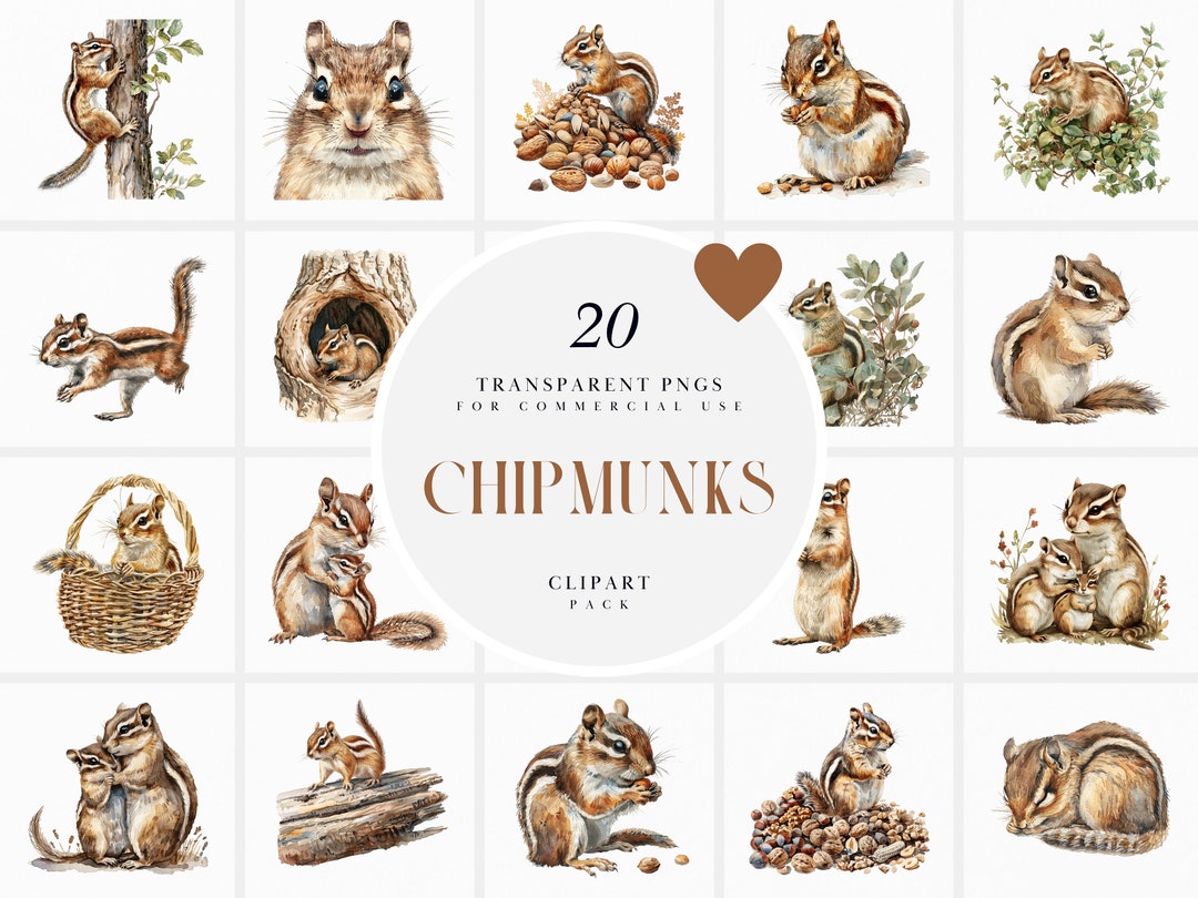 Watercolor Chipmunk Clipart, Woodland Chipmunks Clipart, Cute Baby ...
