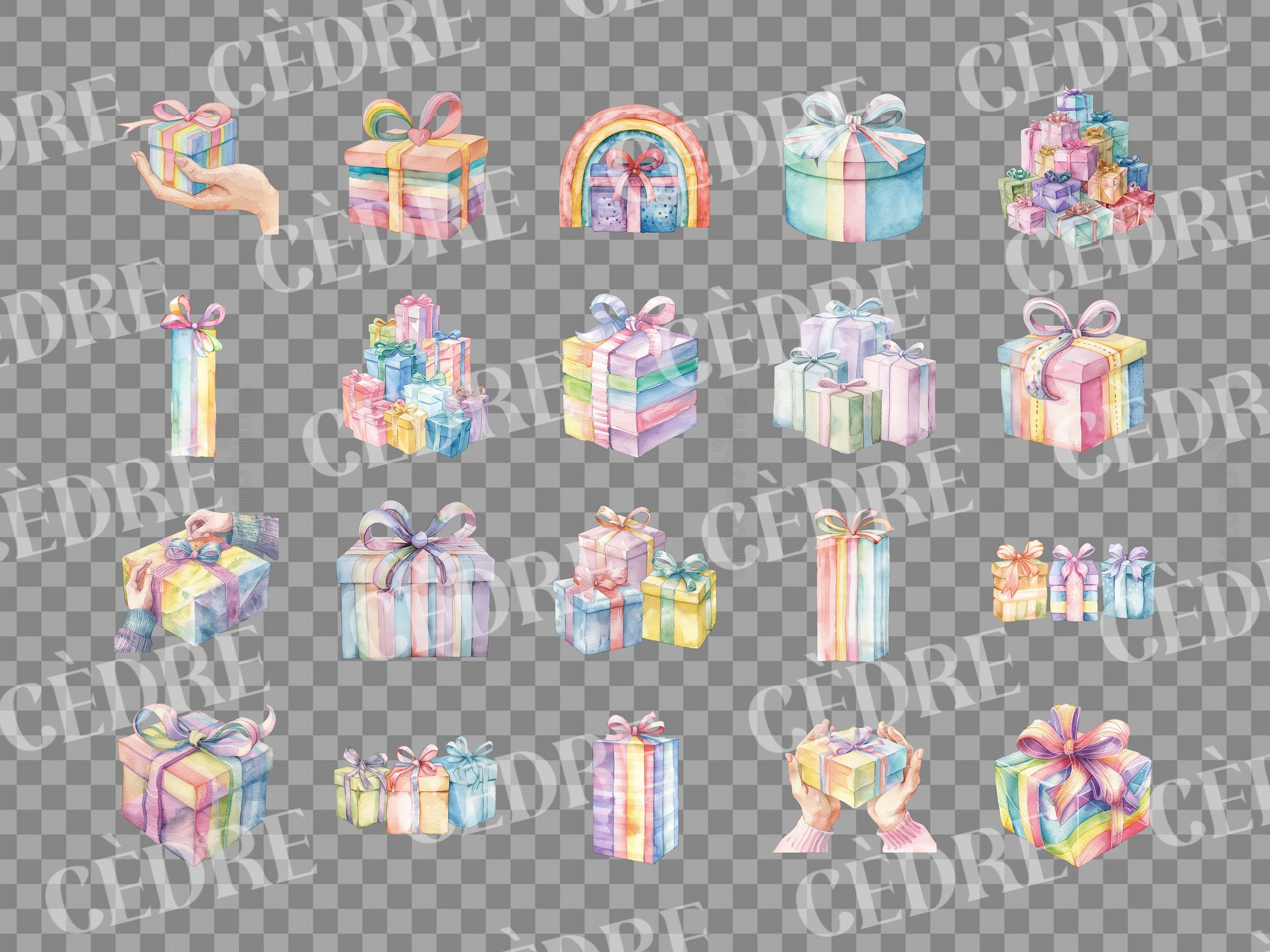 Watercolor Rainbow Gift Box Clipart, Pastel Present Clipart, Wrapped ...
