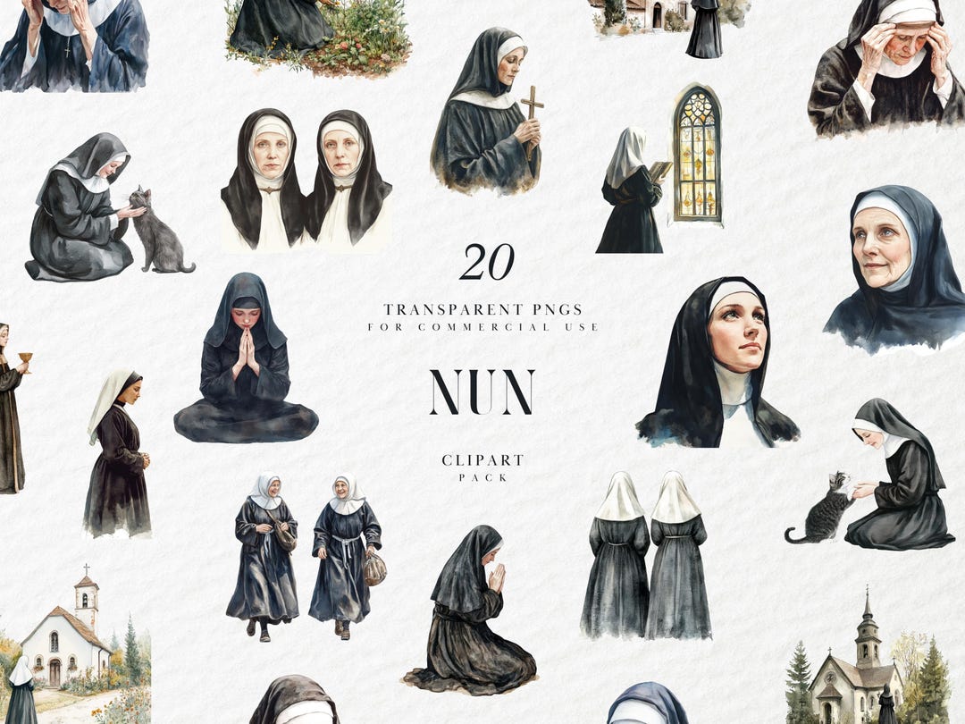 Watercolor Nun Clipart, Nuns, Prayer, Holy Bible, Catholic Saint Icon ...