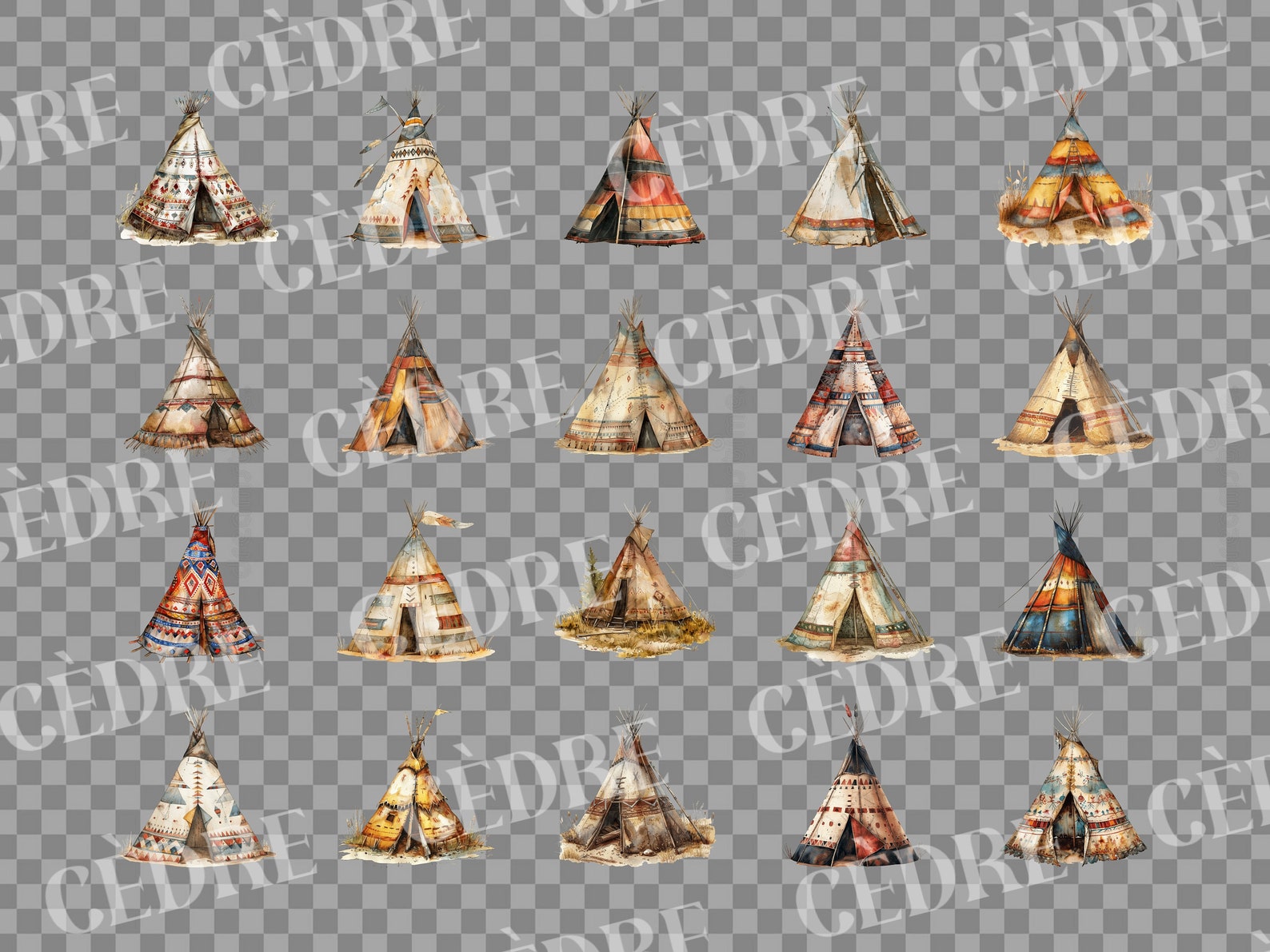 Watercolor Tepee Tent Clipart, Tipi Tent Clipart, Lodge Tents Clipart ...