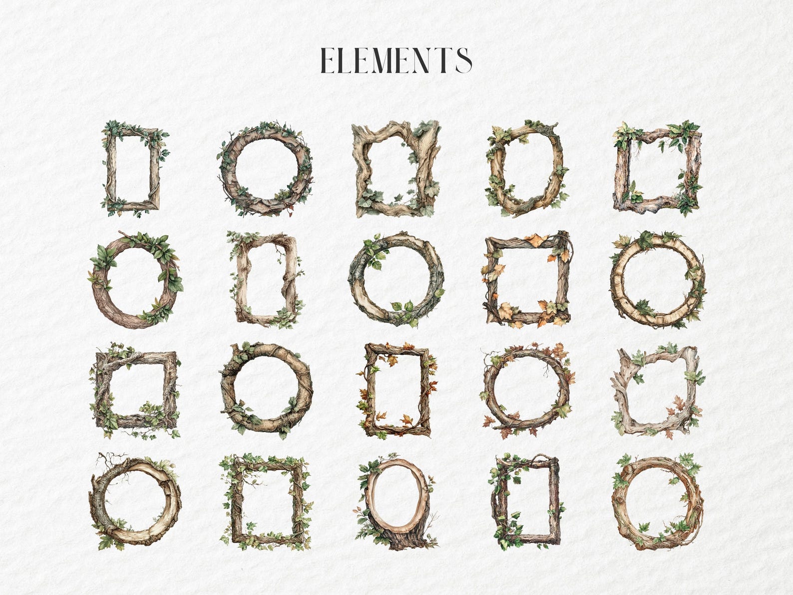 Watercolor Woodland Frames Clipart, Rustic Tree Branch Borders, Forest ...