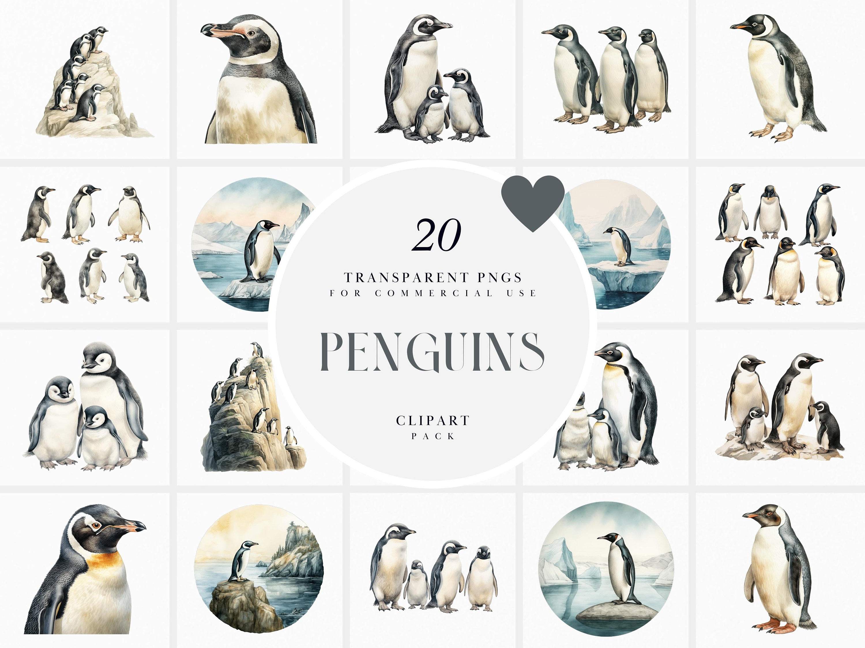 Watercolor Penguins Clipart Cute Penguin Clipart Arctic - Etsy