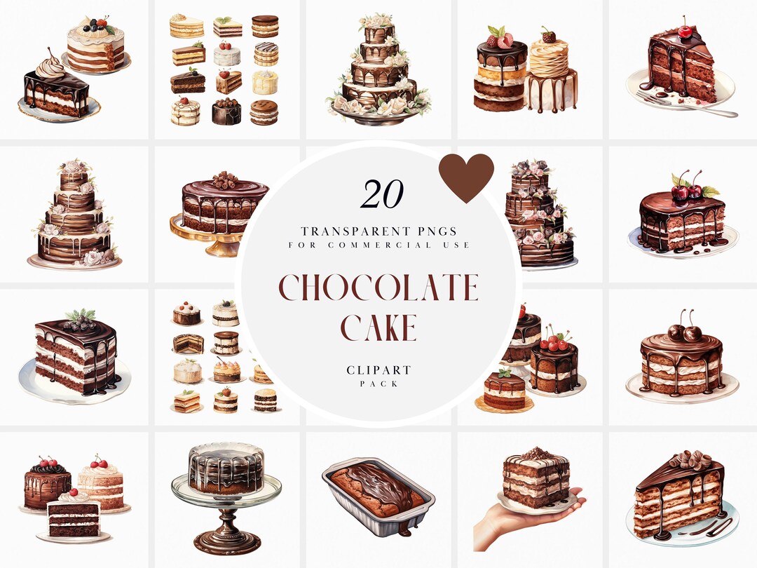 Watercolor Chocolate Cake Clipart, Sweet Chocolate Cakes Clipart, Chocolate Birthday Cake Slice ...