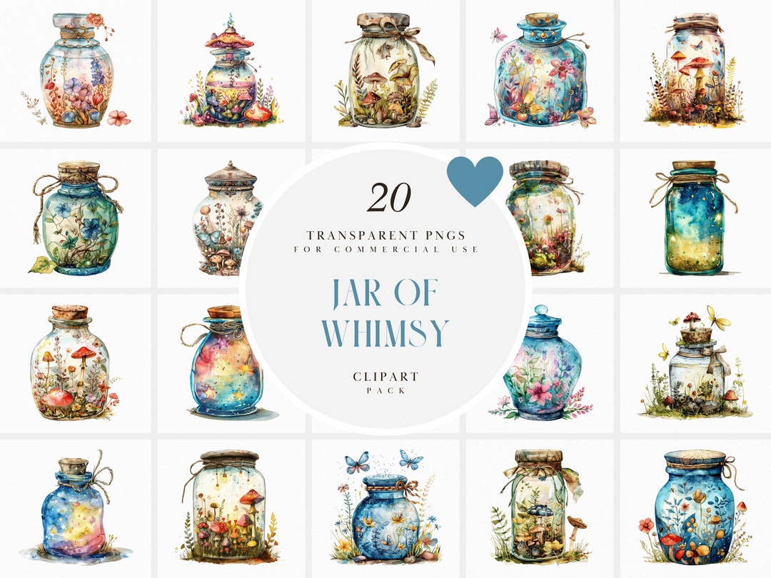 Watercolor Whimsical Jar Clipart, Jar of Whismy, Firefly Magical Fairy ...