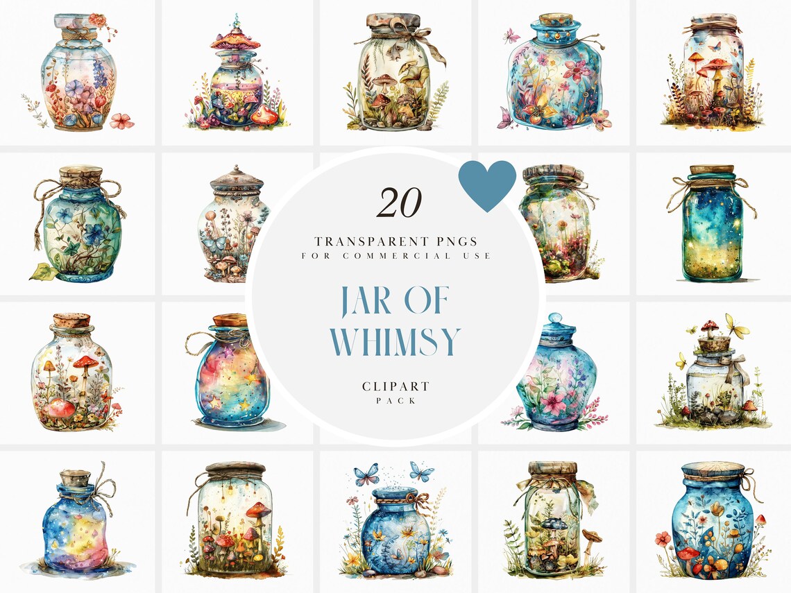Watercolor Whimsical Jar Clipart, Jar of Whismy, Firefly Magical Fairy ...