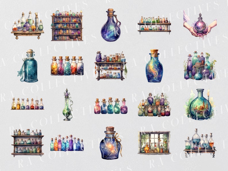 Watercolor Magical Potions Clipart Fantasy Magic Potions - Etsy