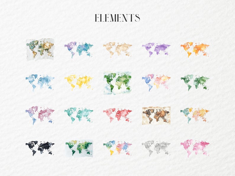 Watercolor World Map Clipart, Pastel Silhouette, Discover World ...
