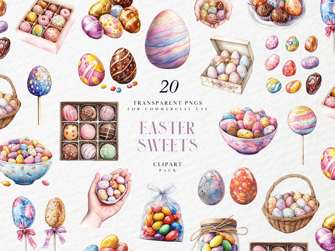 Watercolor Easter Sweets Clipart, Pastel Sweet Candy, Lollipop, Wrap ...