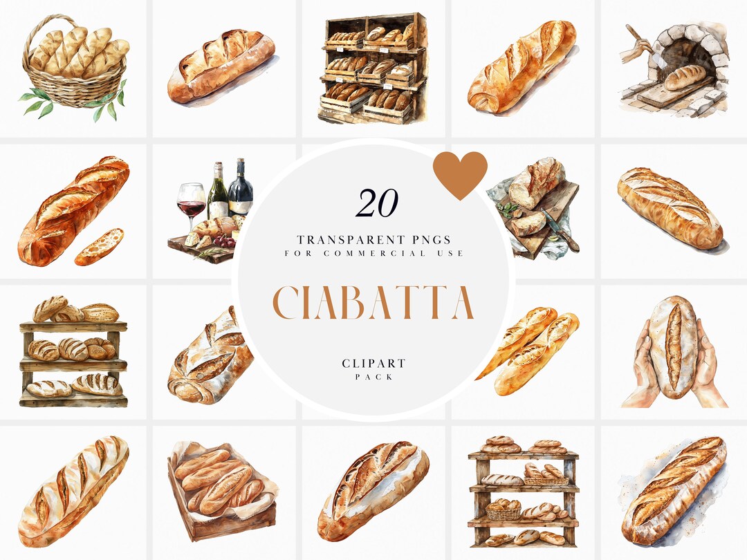 Watercolor Ciabatta Clipart, Warm Italian Bread, Fresh Homemade ...