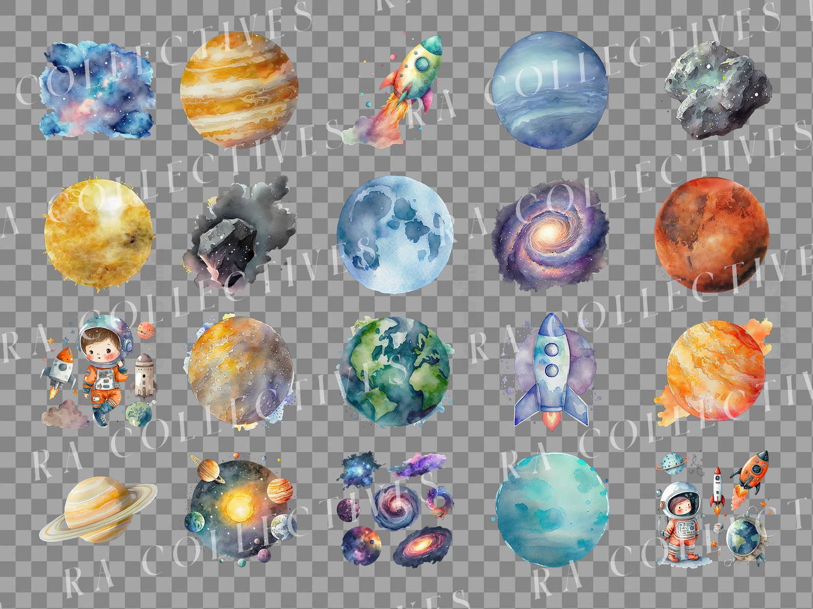 Watercolor Outer Space Clipart Planets Clipart Solar System - Etsy