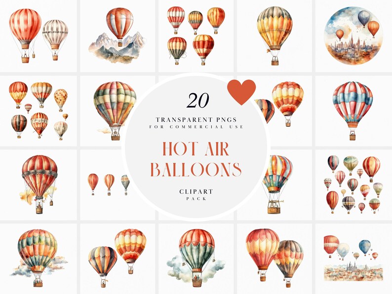 Watercolor Hot Air Balloon Clipart, Hot Air Balloons Clipart, Nursery ...