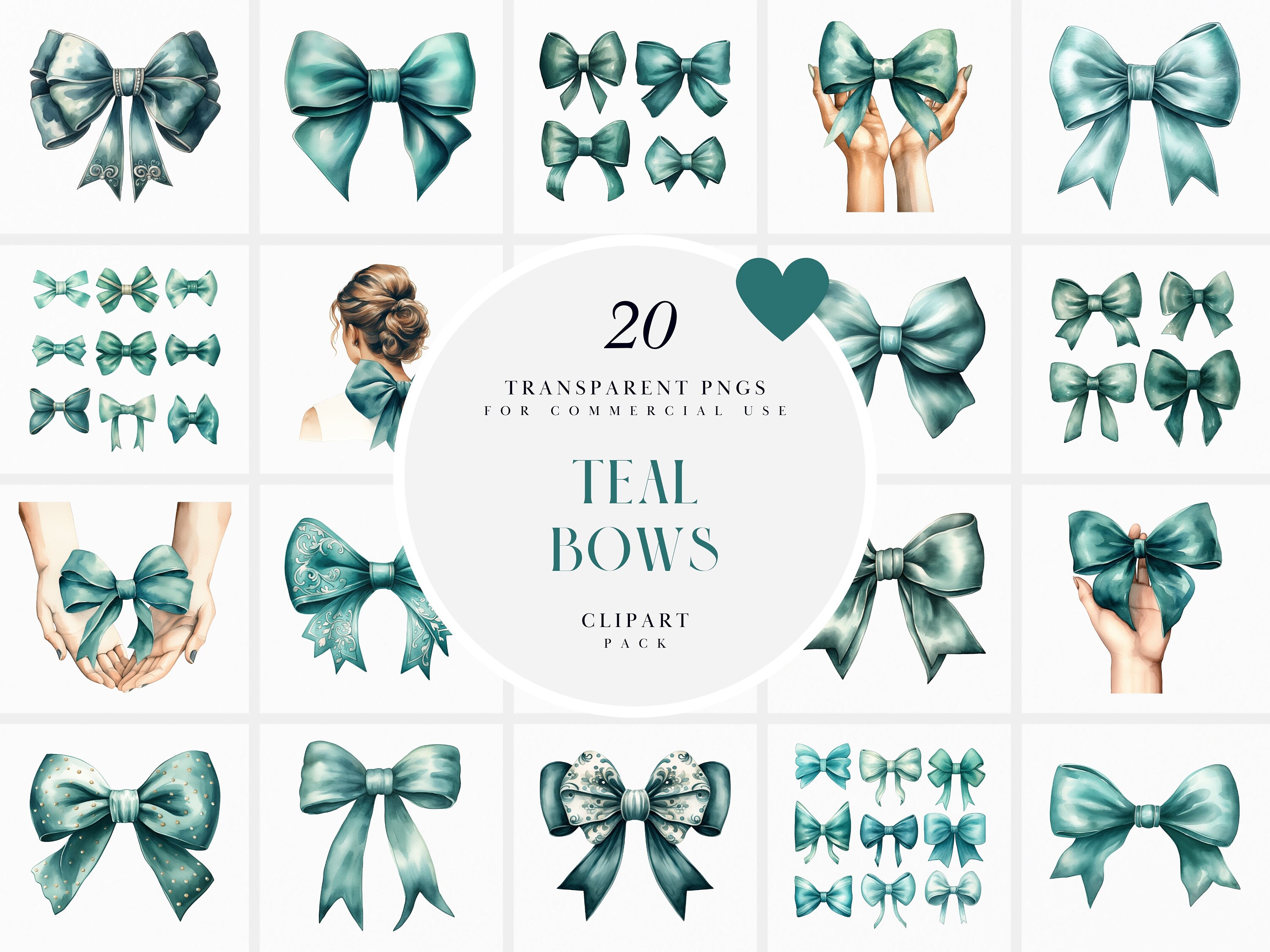 Watercolor Teal Bow Clipart, Teal Hair Bows Clipart, Teal Ribbon ...