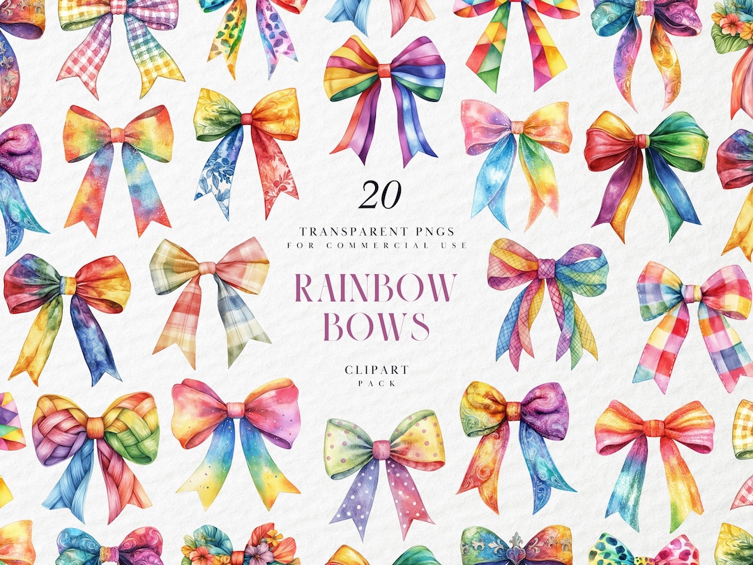 Watercolor Rainbow Bows Clipart, Kawaii Coquette Hair Accessories, Baby ...