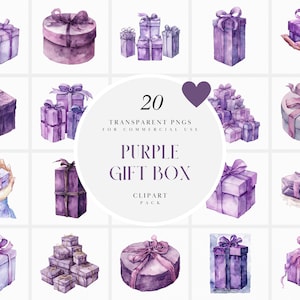 Watercolor Purple Gift Box Clipart, Purple Present Clipart, Wrapped ...