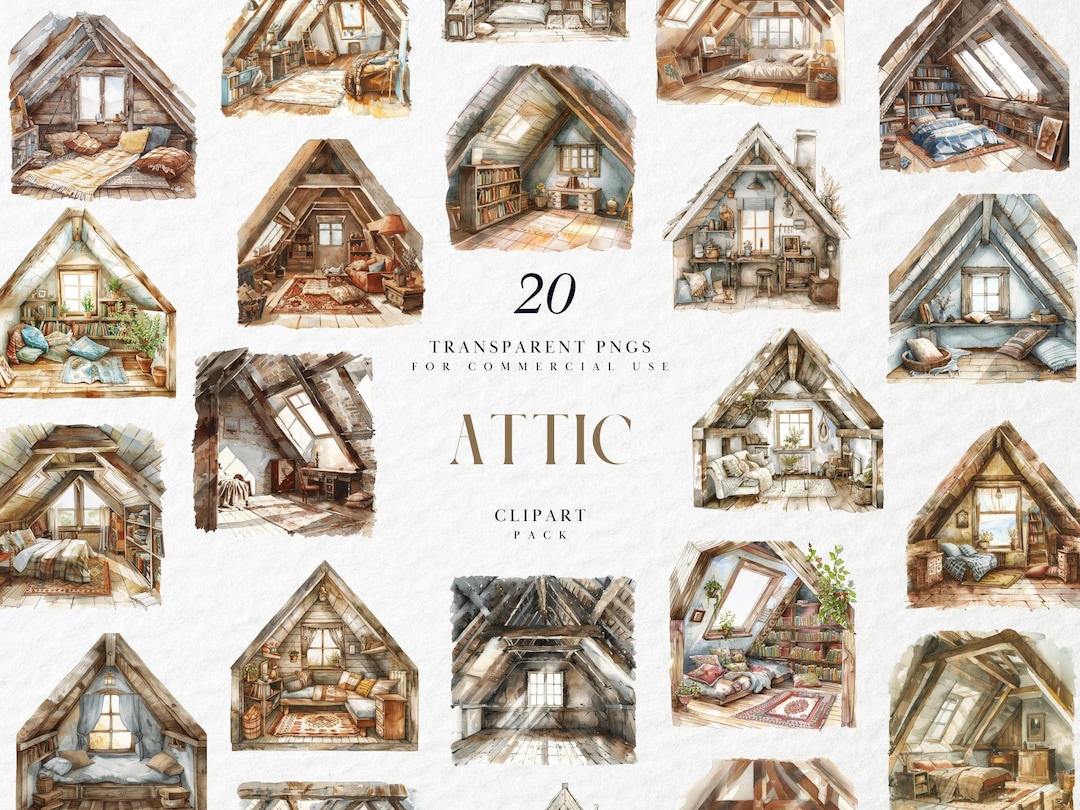 Watercolor Attic Clipart, Grandmas, Old House Loft Flat, Dusty Artsy ...