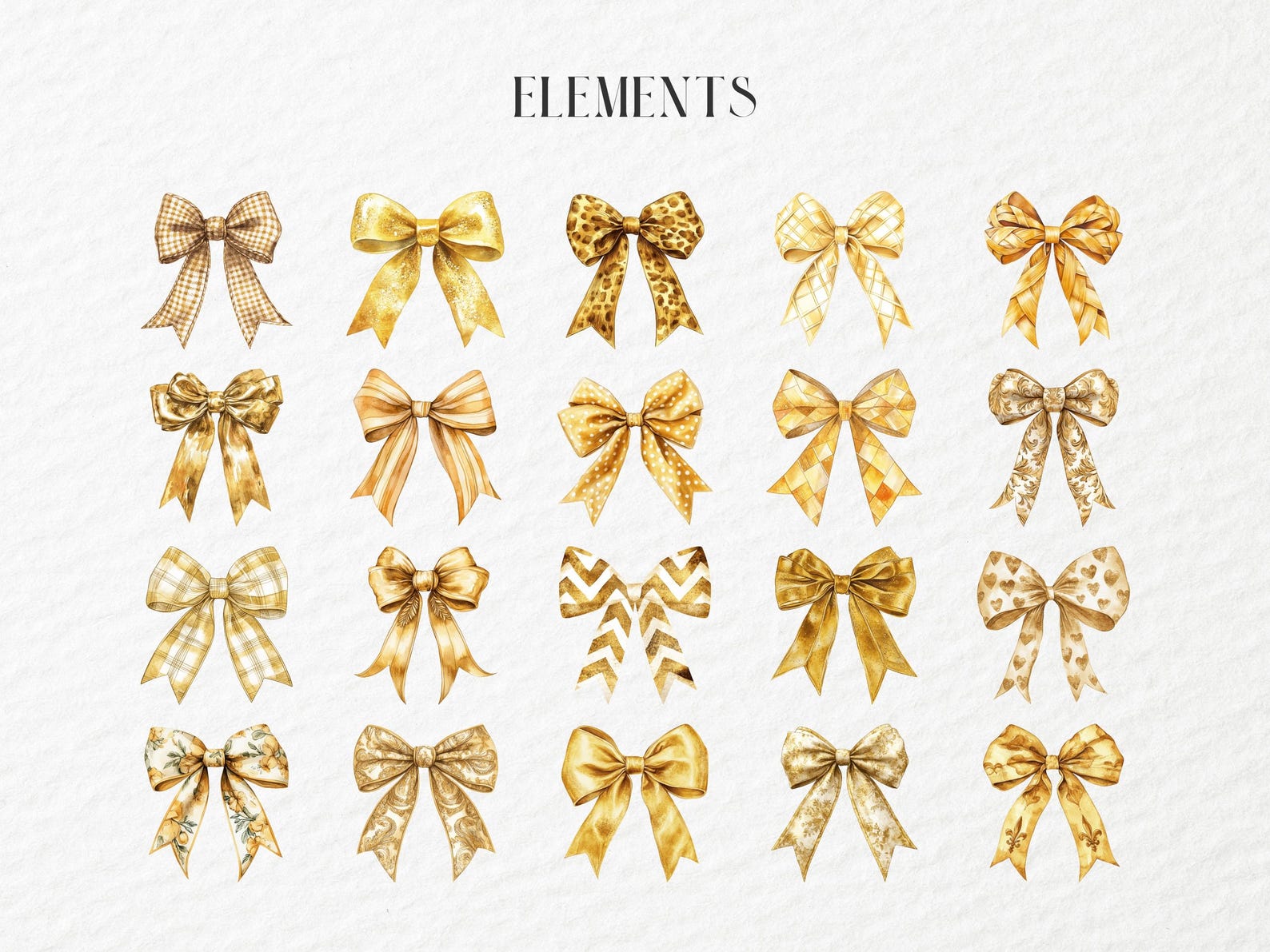 Watercolor Gold Bow Clipart, Golden Hair Bows Clipart, Gold Ribbon ...