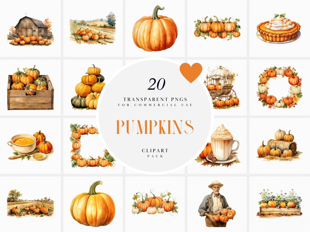 Watercolor Pumpkin Clipart, Orange Pumpkins Clipart, Autumn Pumpkin ...