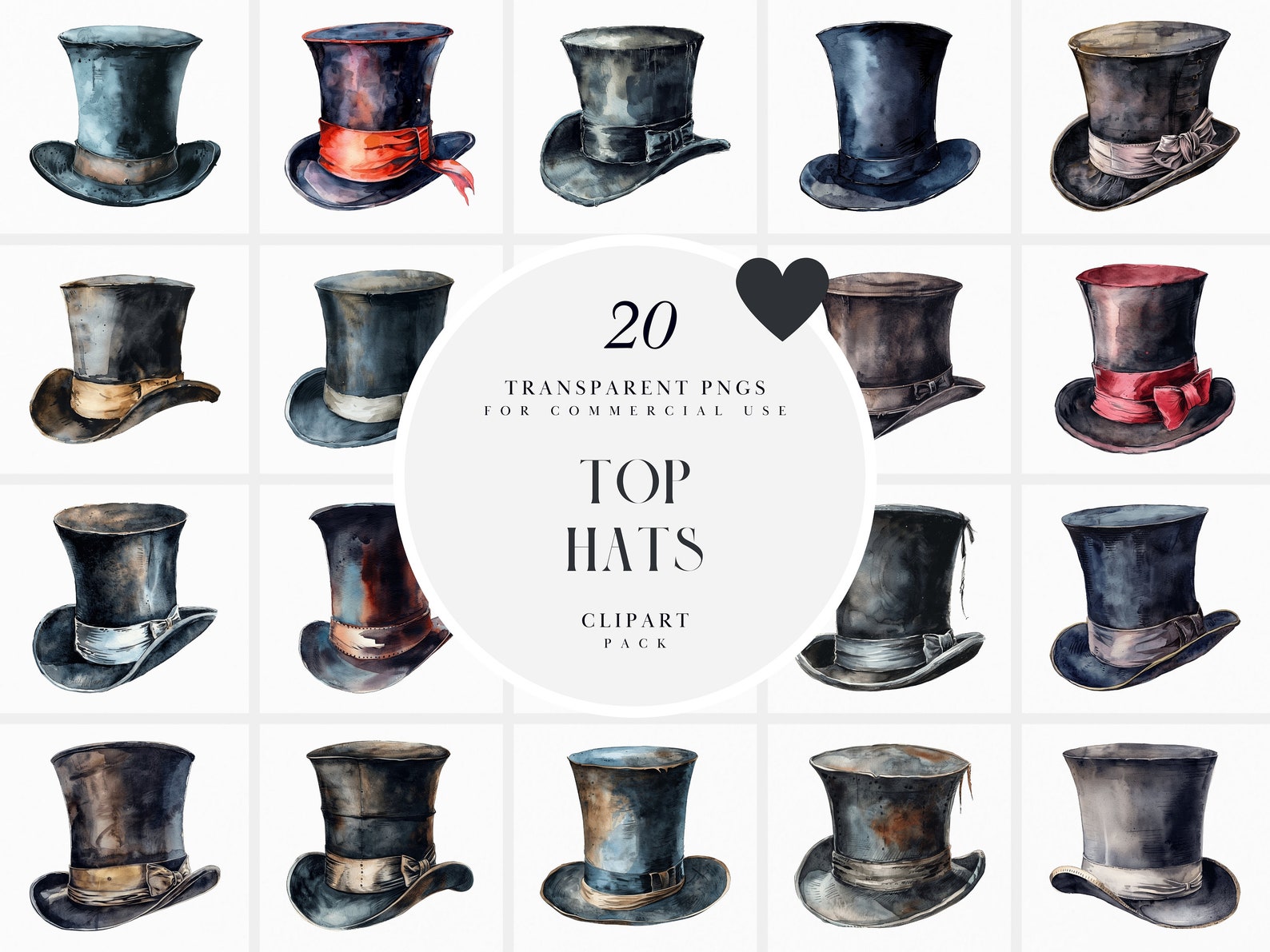 Watercolor Top Hat Clipart, Gentlemens Bowler Hat Clipart, Victorian ...