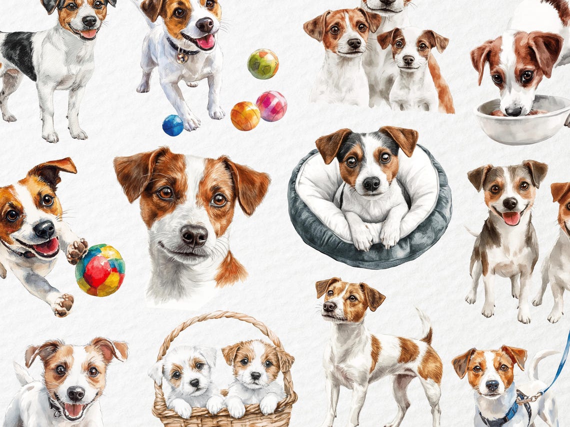 Watercolor Jack Russell Terrier Clipart, British Puppy Dog Breed, Cute ...