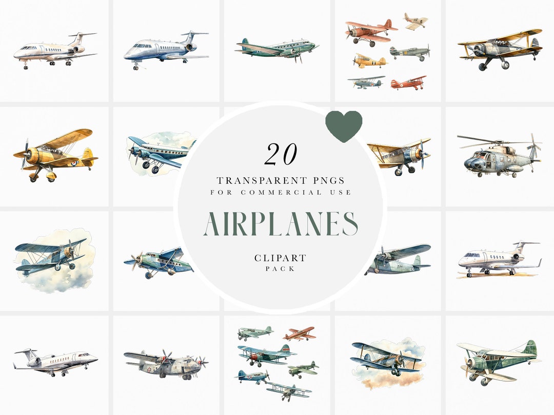 Watercolor Airplanes Clipart Airplane Clipart Commercial - Etsy