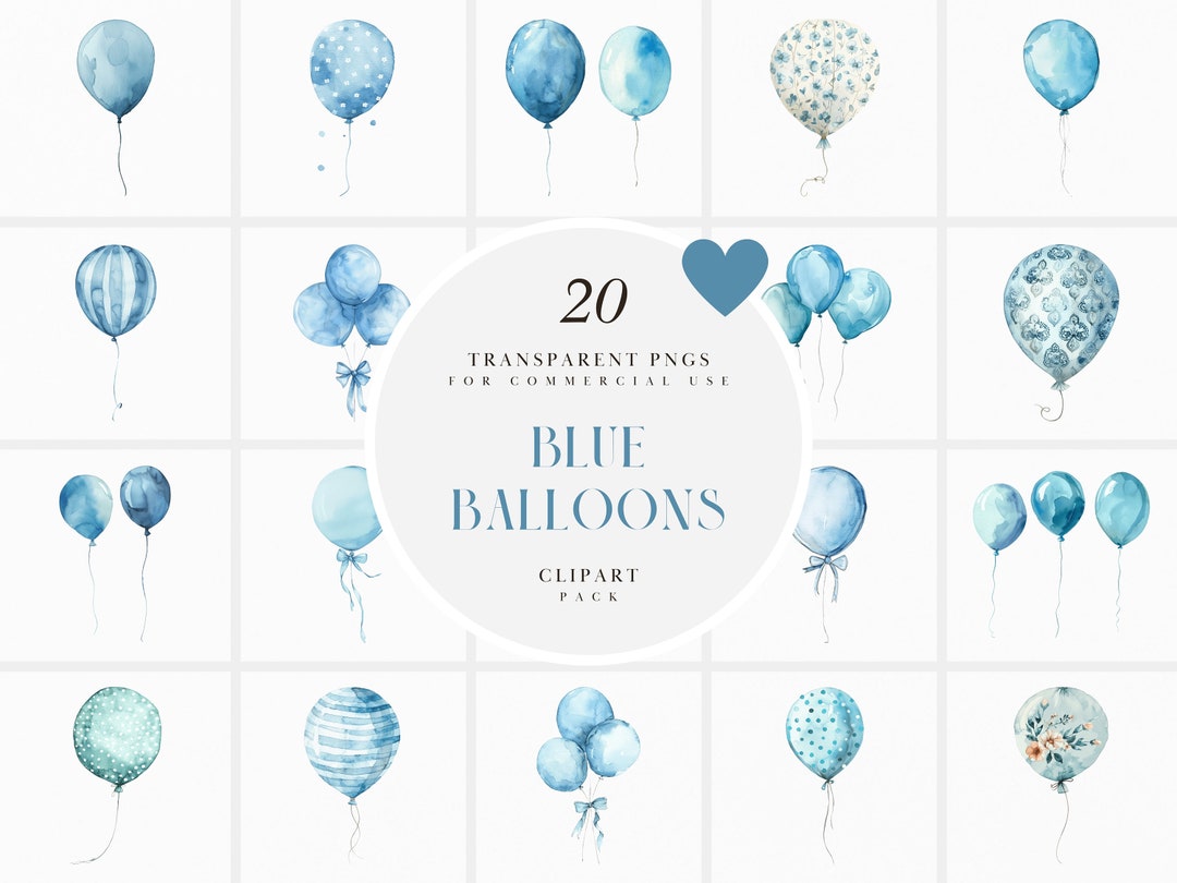 Watercolor Blue Balloon Clipart, Blue Balloons Clipart, Birthday Party ...
