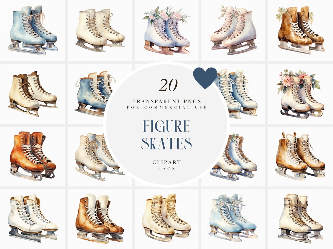 Watercolor Figure Skates Clipart, Figure Skating Shoes Clipart, Ice ...