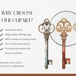 Watercolor Victorian Keys Clipart, Vintage Key Clipart, Medieval ...