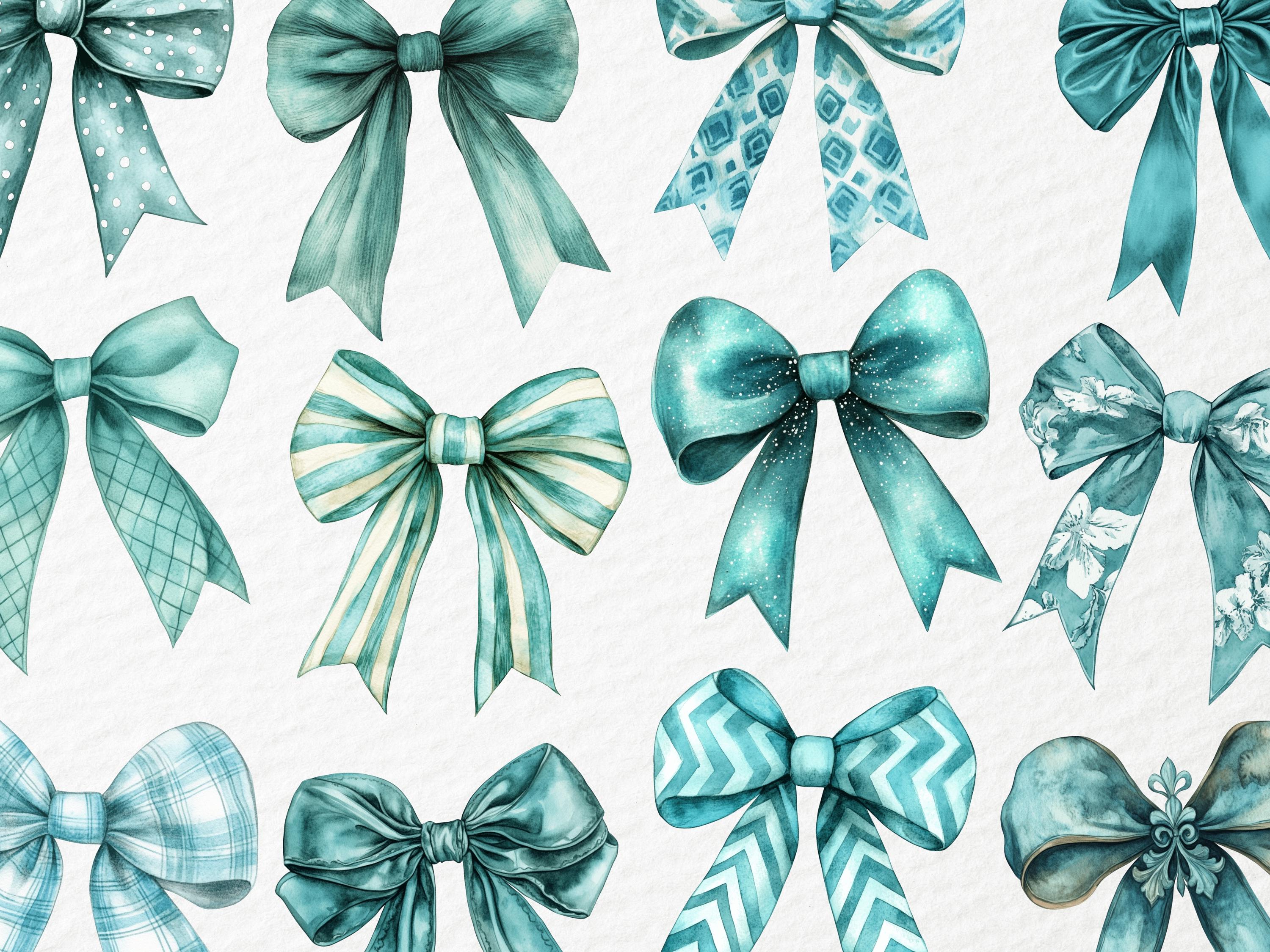Watercolor Teal Bow Clipart, Teal Hair Bows Clipart, Teal Ribbon ...