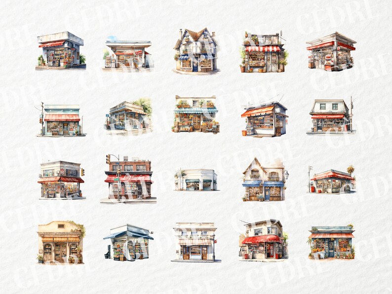 Watercolor Corner Store Clipart, Street Corner Shop, Bodega ...