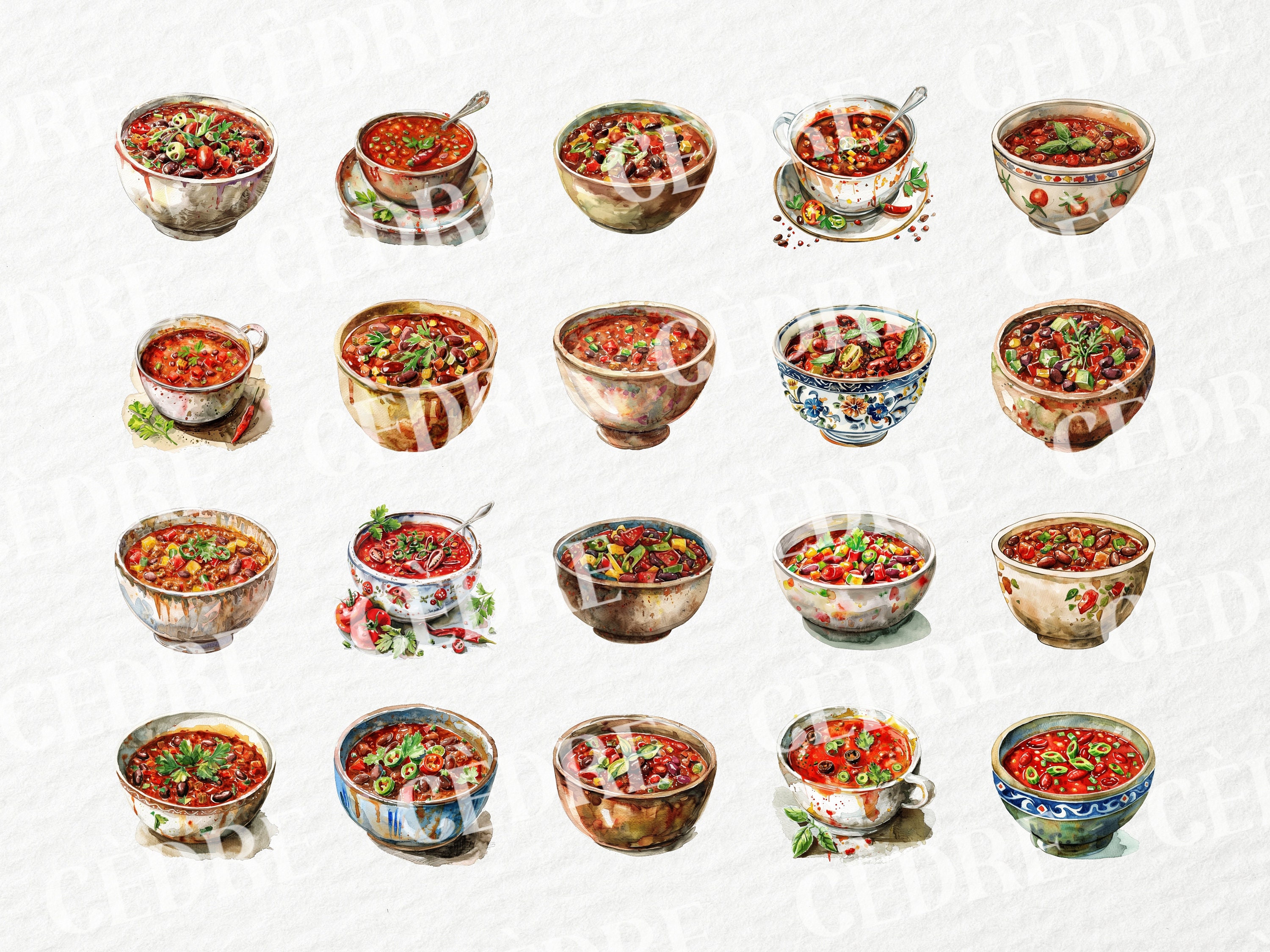 Watercolor Chili Soup Clipart, Chili Stew Clipart, Chili Stock Clipart ...