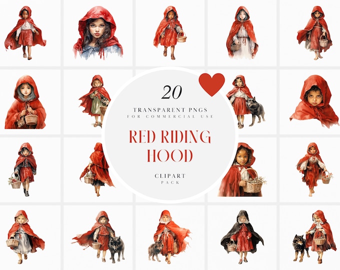 Little Red Riding Hood Bundle Clipart, Red Riding Hood Watercolor, Once ...