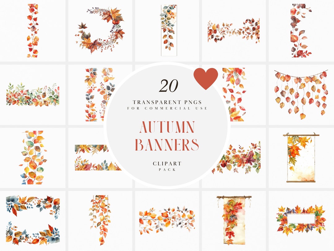 Watercolor Autumn Banners Banner Clipart, Page Border, Garland, Page ...