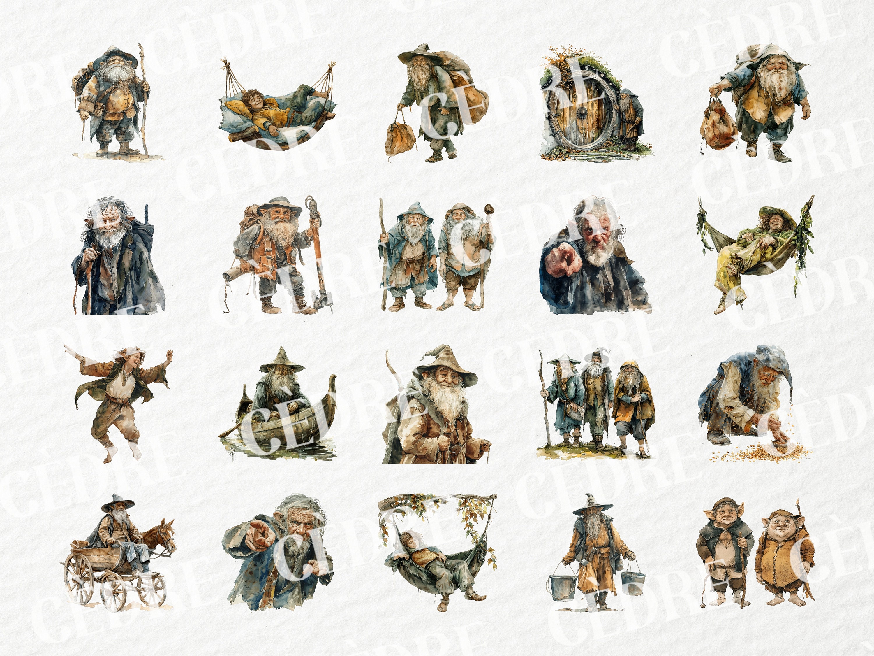Watercolor Fantasy Hobbit Clipart, Magical Hobbits Clipart, Fantasy ...