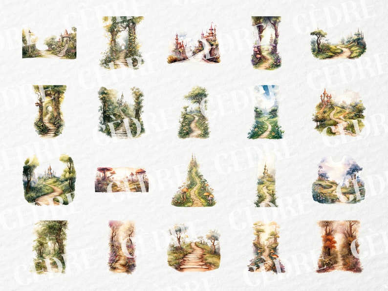 Watercolor Whimsical Trail Clipart, Fantasy Forest Trail Clipart, Magic ...