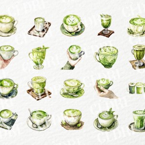 Watercolor Hot Matcha Latte Clipart, Traditional Green Matcha Tea ...
