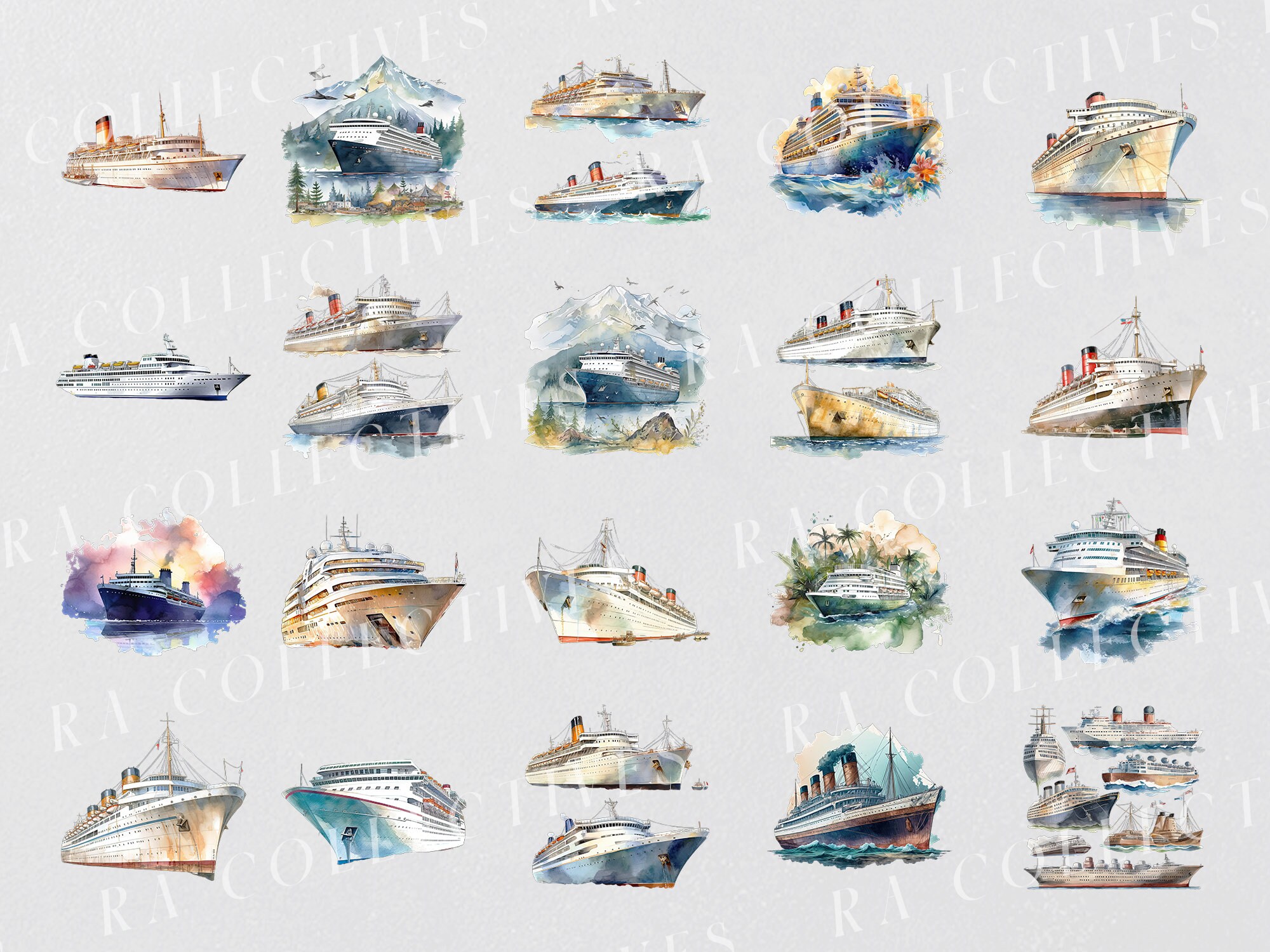 Watercolor Luxury Cruise Clipart Cruise Ship Clipart - Etsy