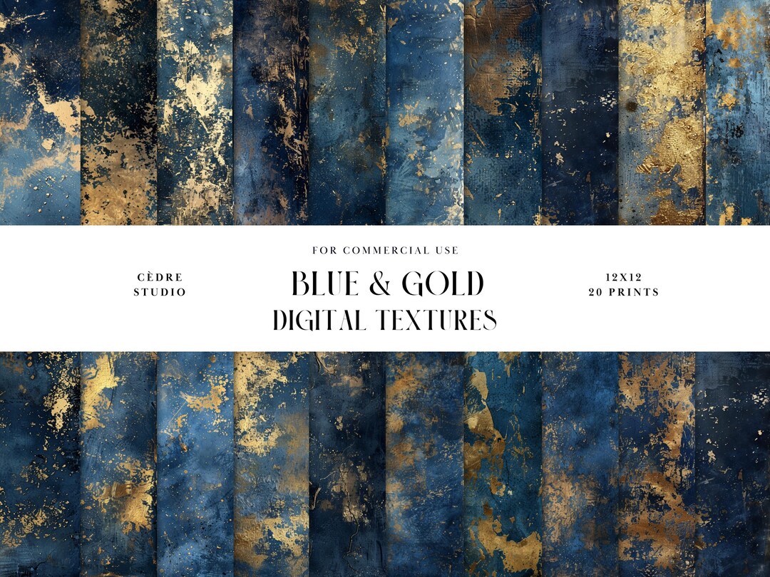 Blue and Gold Digital Textures, Dark Blue and Golden Digital Papers ...