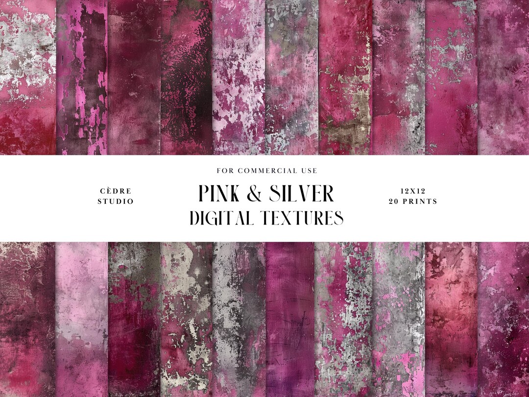 Pink and Silver Digital Textures, Pink Metallic Silver Digital Papers ...