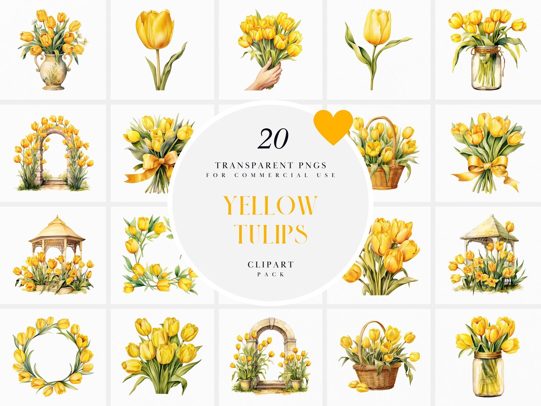 Watercolor Yellow Tulips Clipart, Yellow Tulip Flower Clipart, Yellow ...