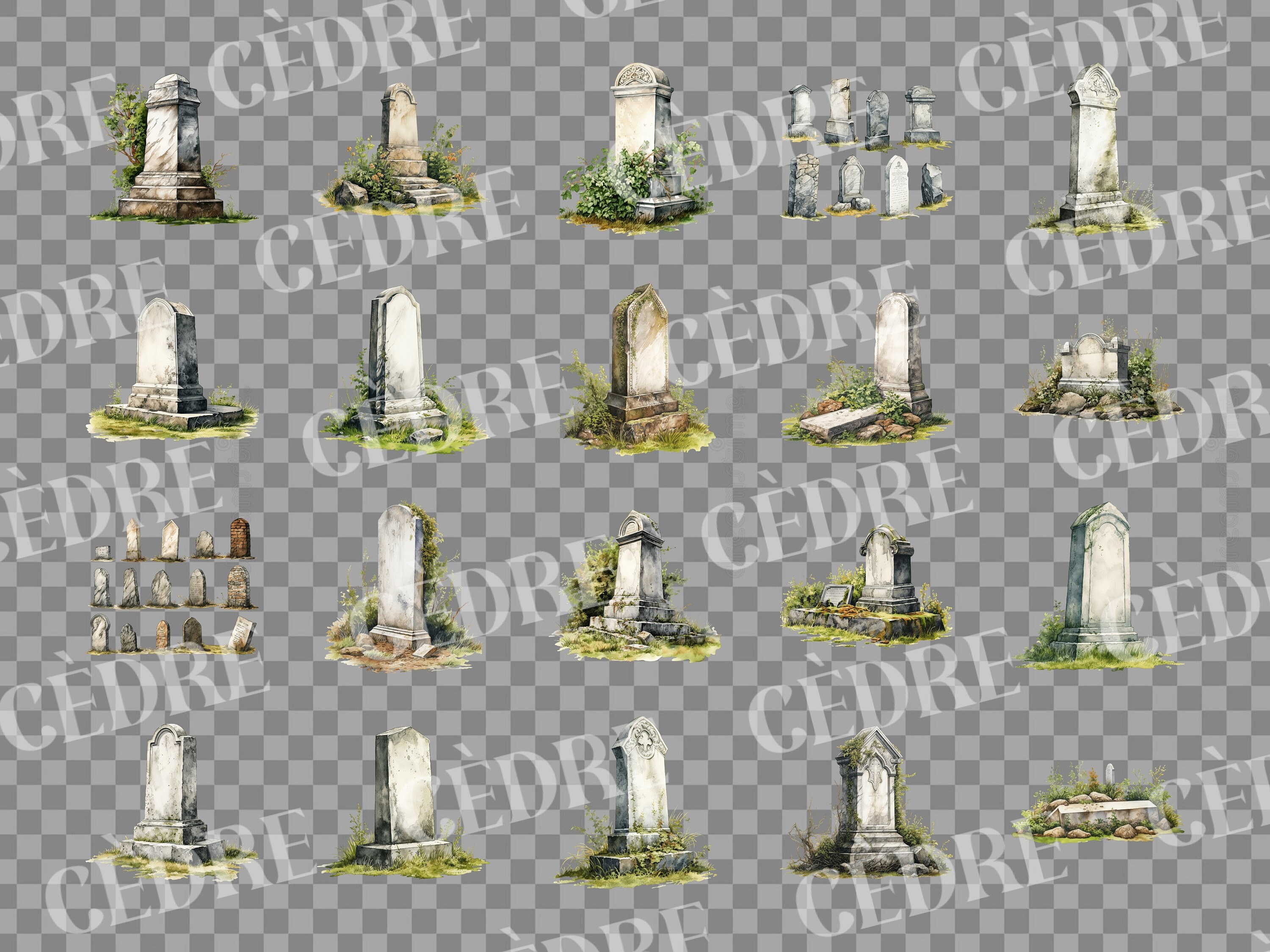 Watercolor Headstone Clipart, Headstones Clipart, Cemetery Gravestone ...