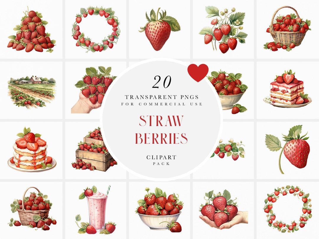 Watercolor Strawberry Clipart Watercolor Strawberries - Etsy