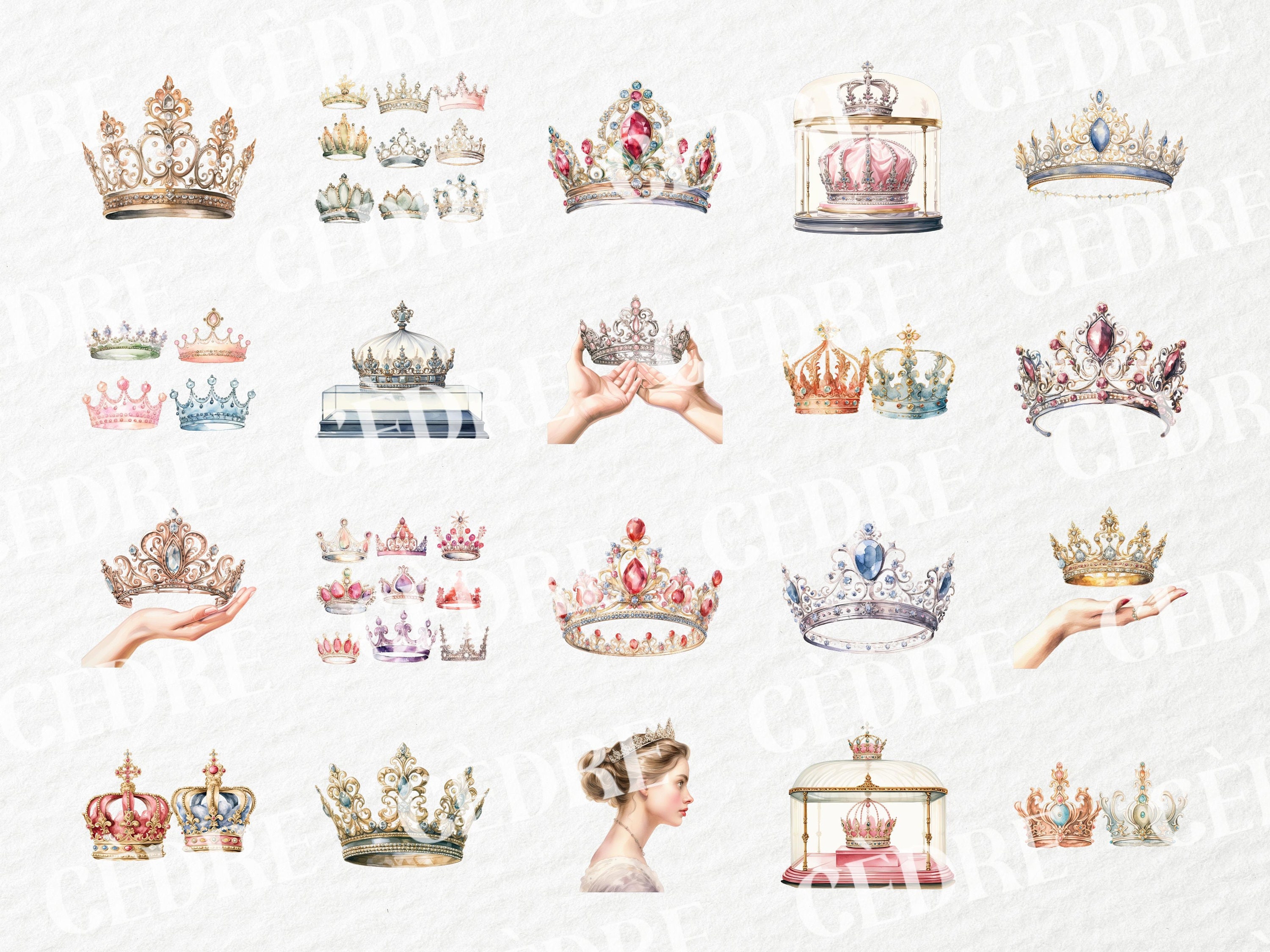 Watercolor Princess Tiara Clipart, Royal Tiaras Clipart, Jewelled Queen ...