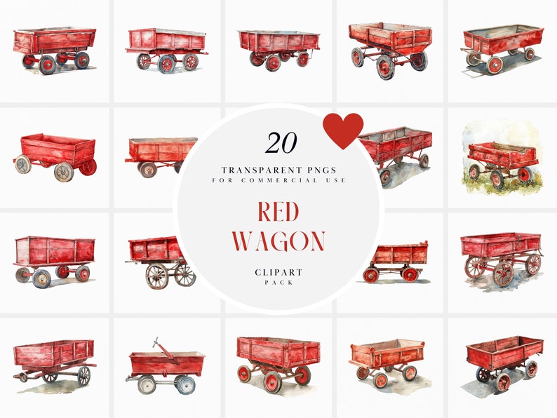 Watercolor Red Wagon Clipart, Red Farm Wagon Clipart, Kids Toy Clipart ...