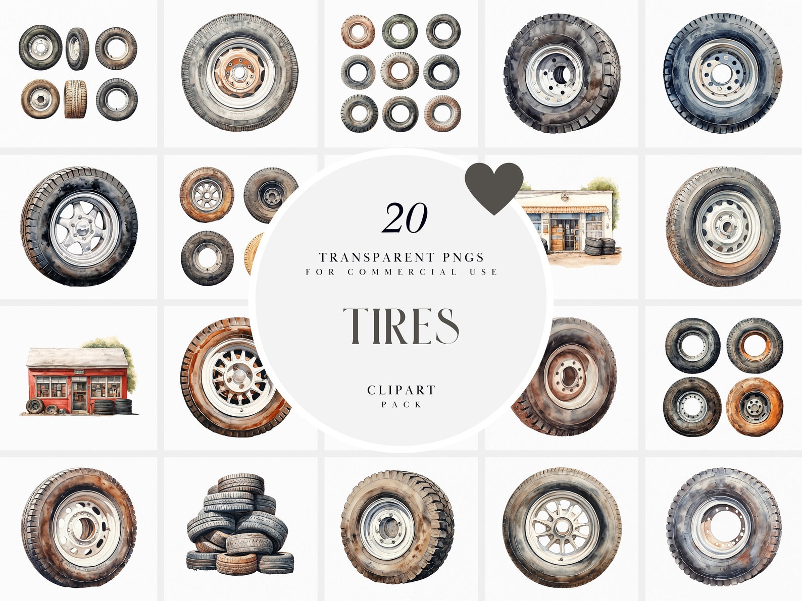 Watercolor New Car Tires Clipart, Old Car Tire, Mechanic, SUV Truck Van ...